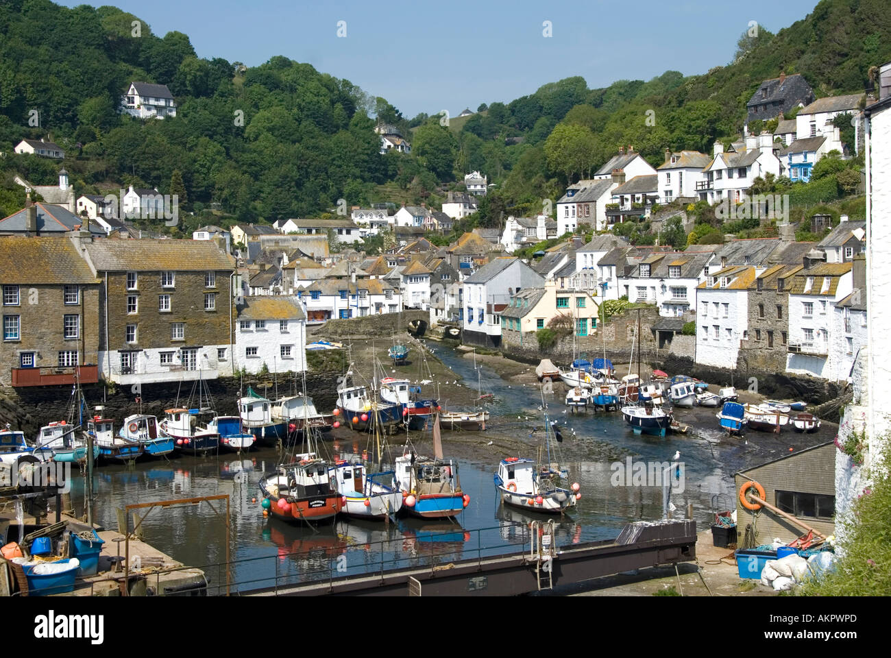Polperro village and fishing harbour Cornwall England UK Stock Photo ...