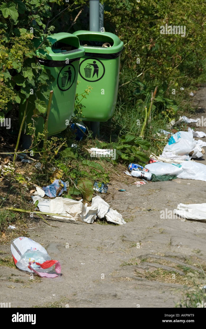 Footpath on hillside above Cornish coastal village litter from two ...