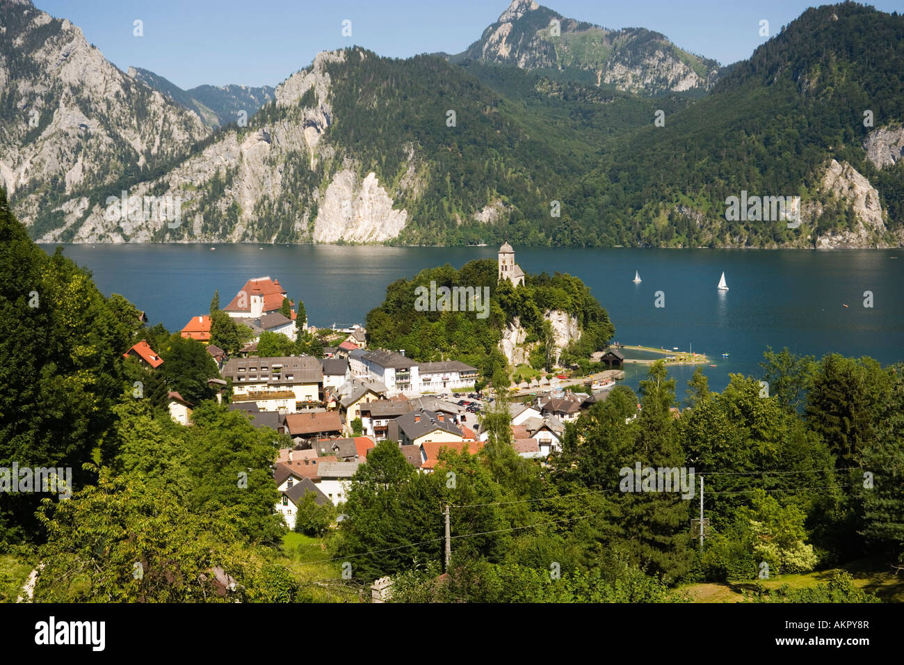 Traunkirchen with Johannesberg Chapel and Lake Traunsee Traunkirchen ...