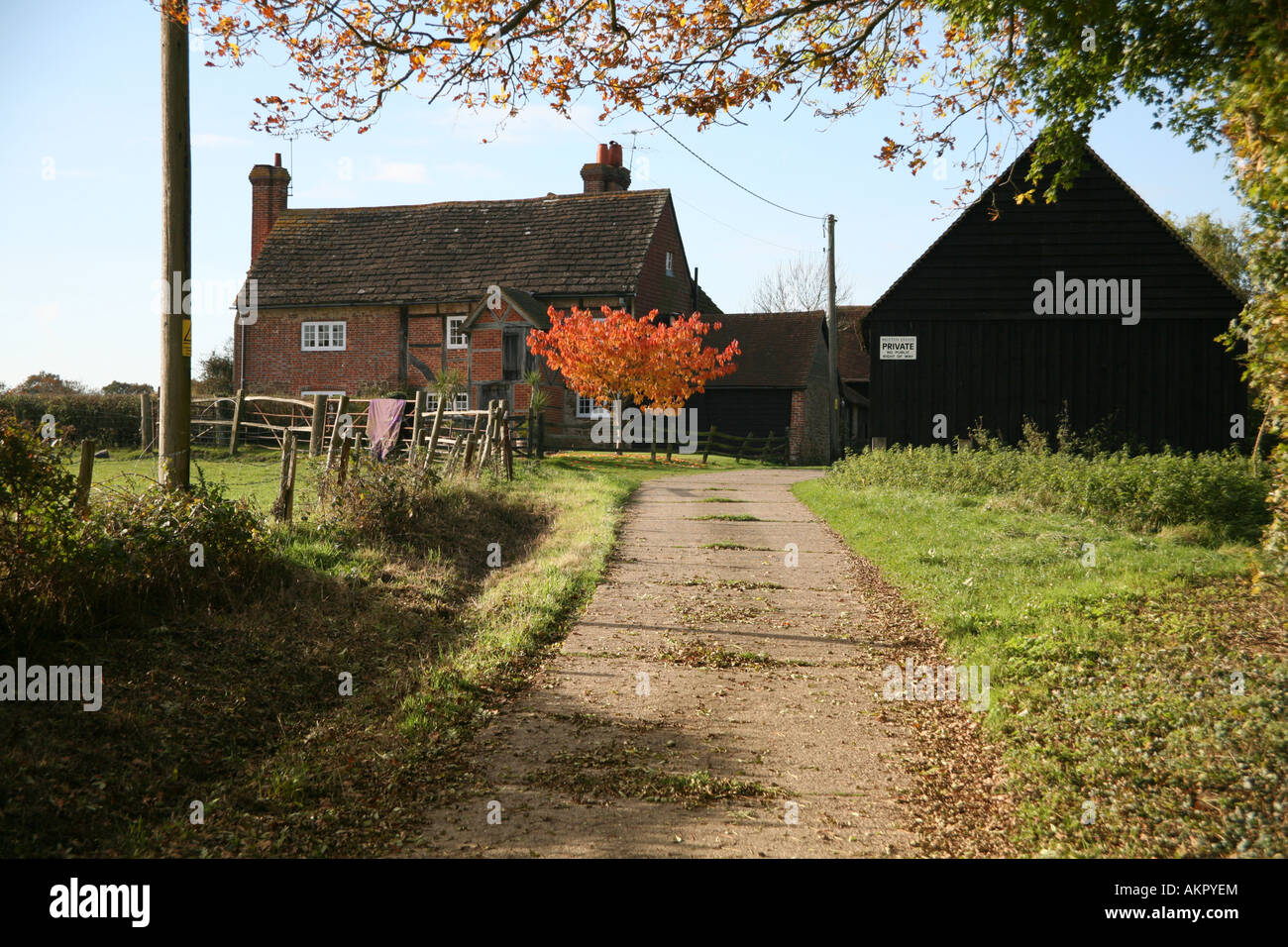 Surrey farmhouse and countryside in autumn Stock Photo - Alamy