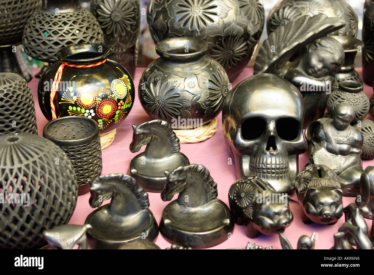 Traditional Black Pottery for sale Oaxaca City Mexico Stock Photo - Alamy