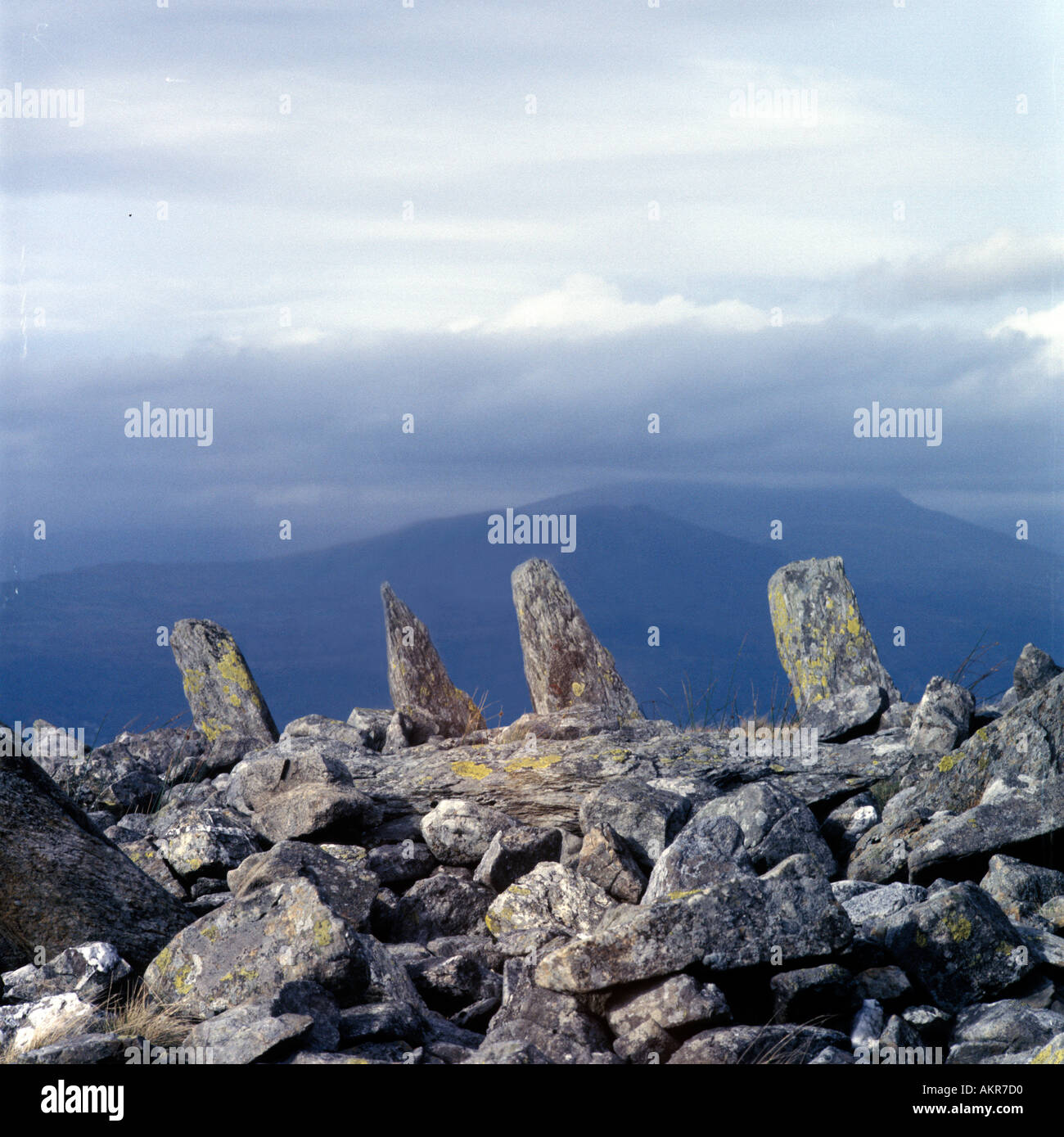 Standing stones of Bryn Cader Faner stone circle burial cairn with ...