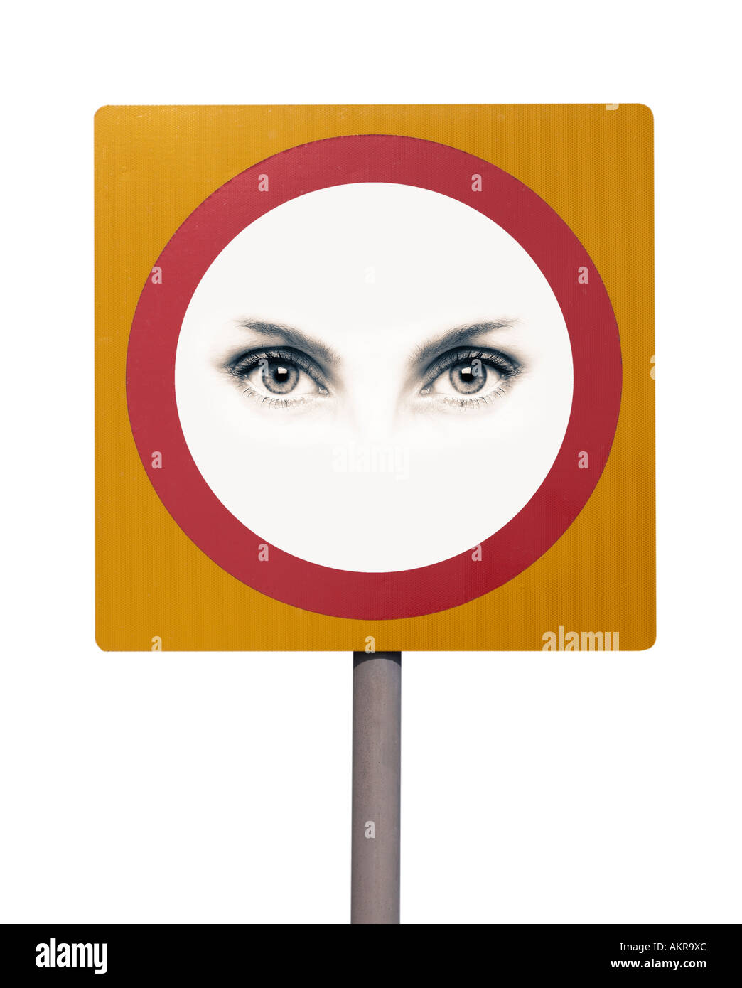 ROAD TRAFFIC SIGN WITH STARING FEMALE EYES Stock Photo - Alamy