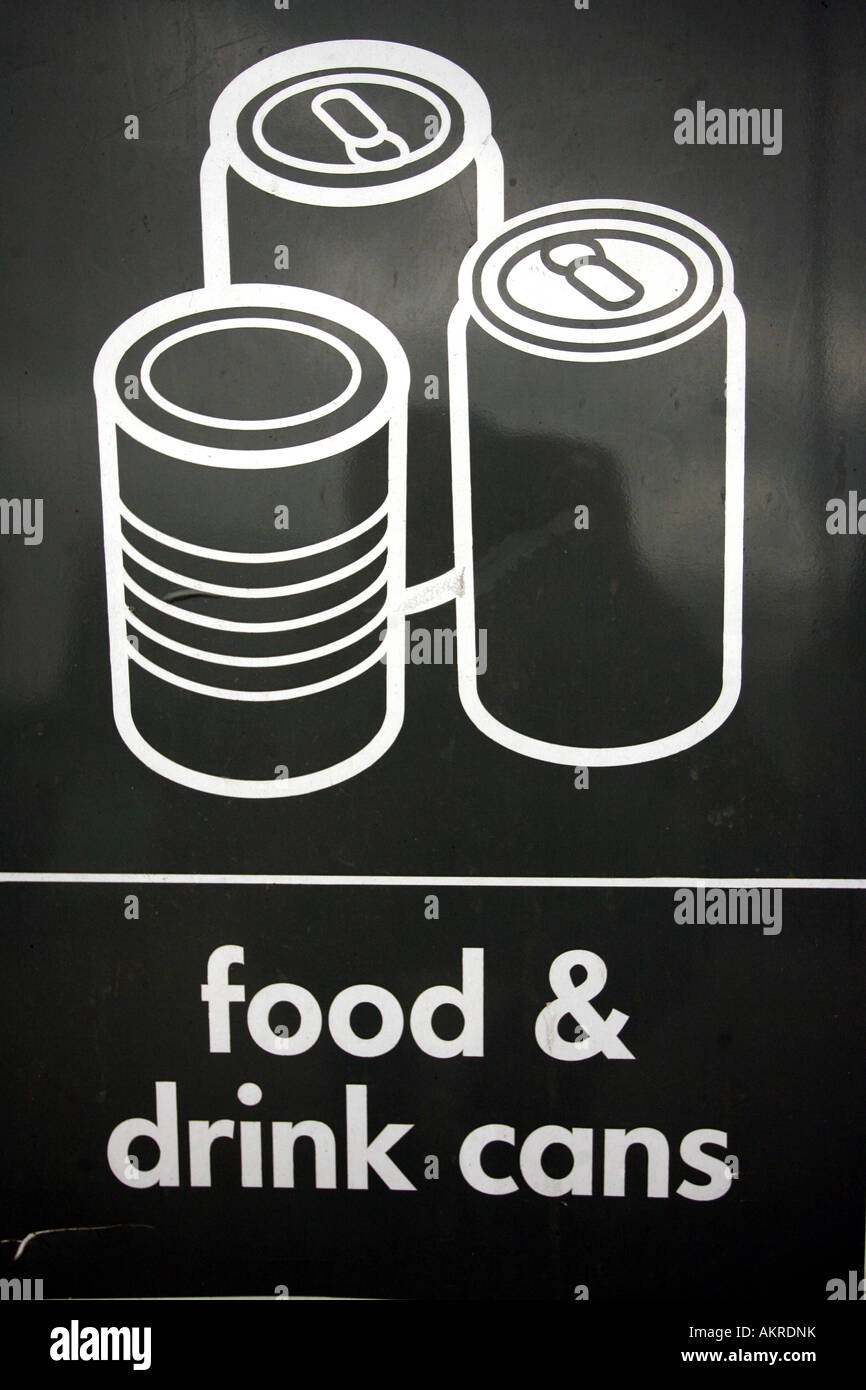 A sign for recycling of Food and Drink cans in a recycling site in ...
