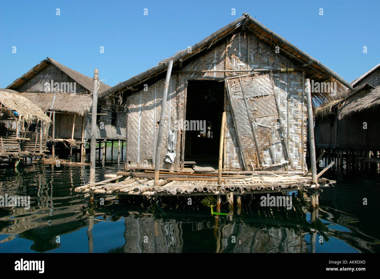 Traditional house at a floating village on Inle Lake, Shan State ...