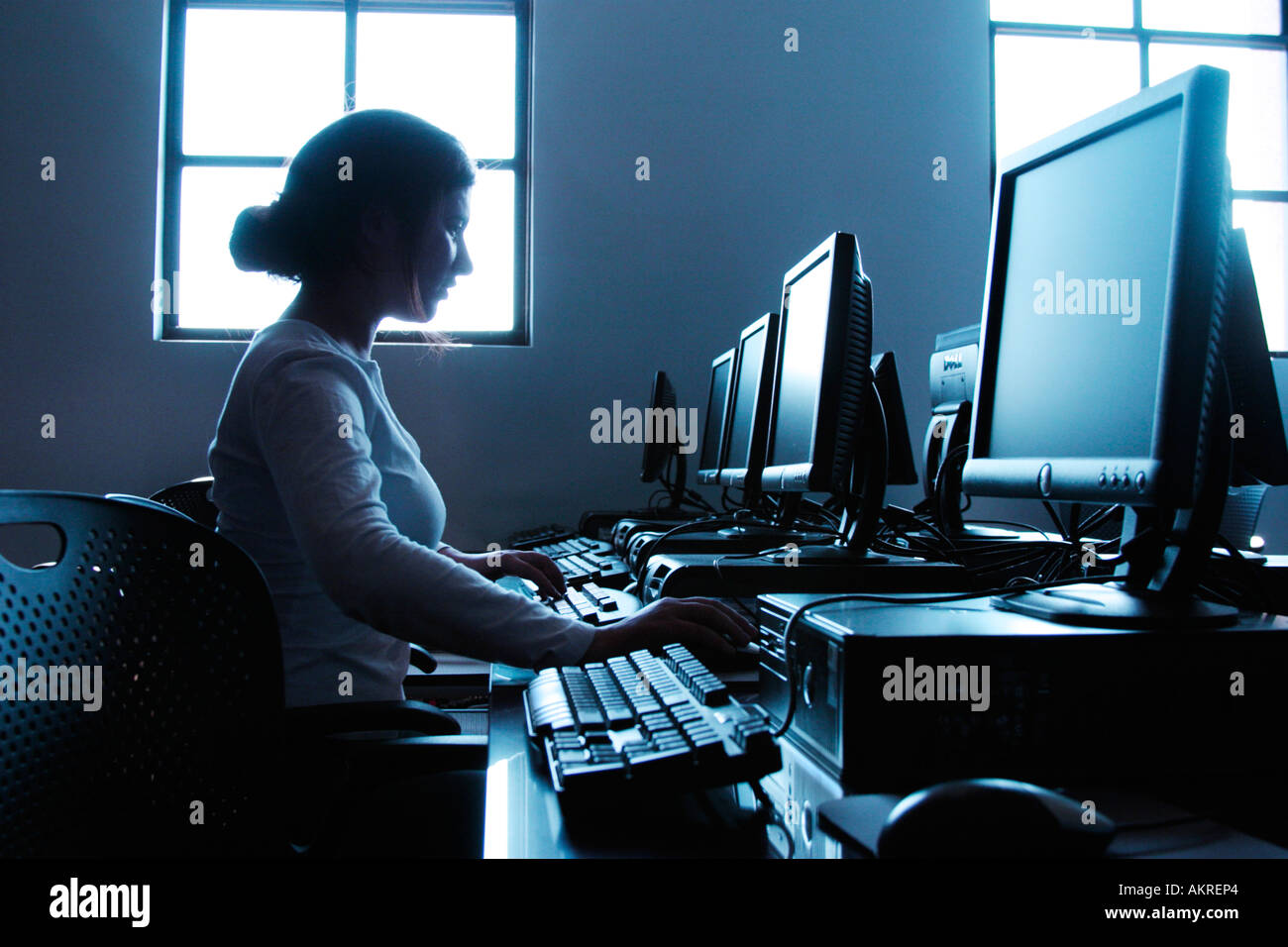 Student in college computer class Stock Photo - Alamy