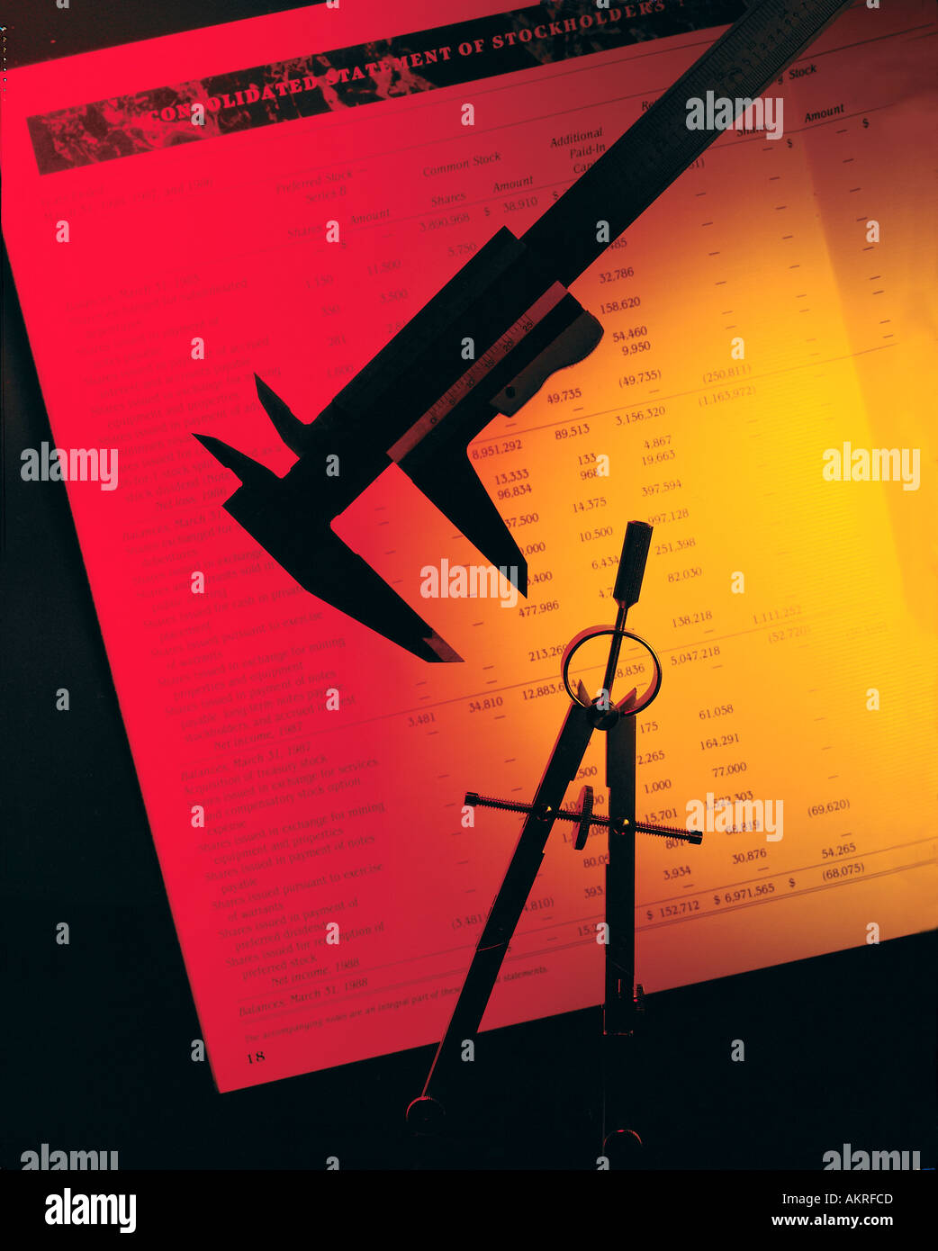 drafting tools calipers and compass with financial statement Stock ...