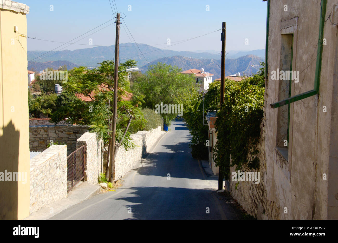 View down street in Lefkara on the Mediterranean island of Cyprus EU ...