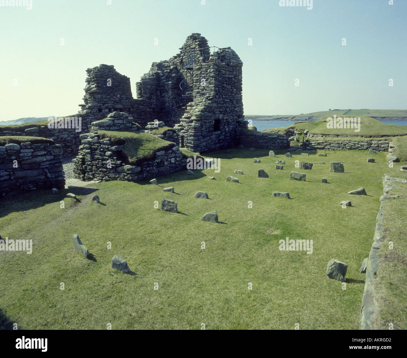 Duffus Castle stone - keep with curtain wall Elgin Morayshire. GPLM ...