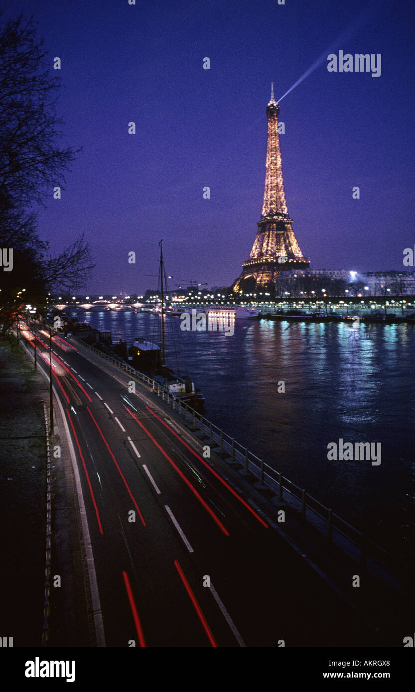 Paris, Eiffel Tower acting as lighthouse and Seine river Stock Photo ...