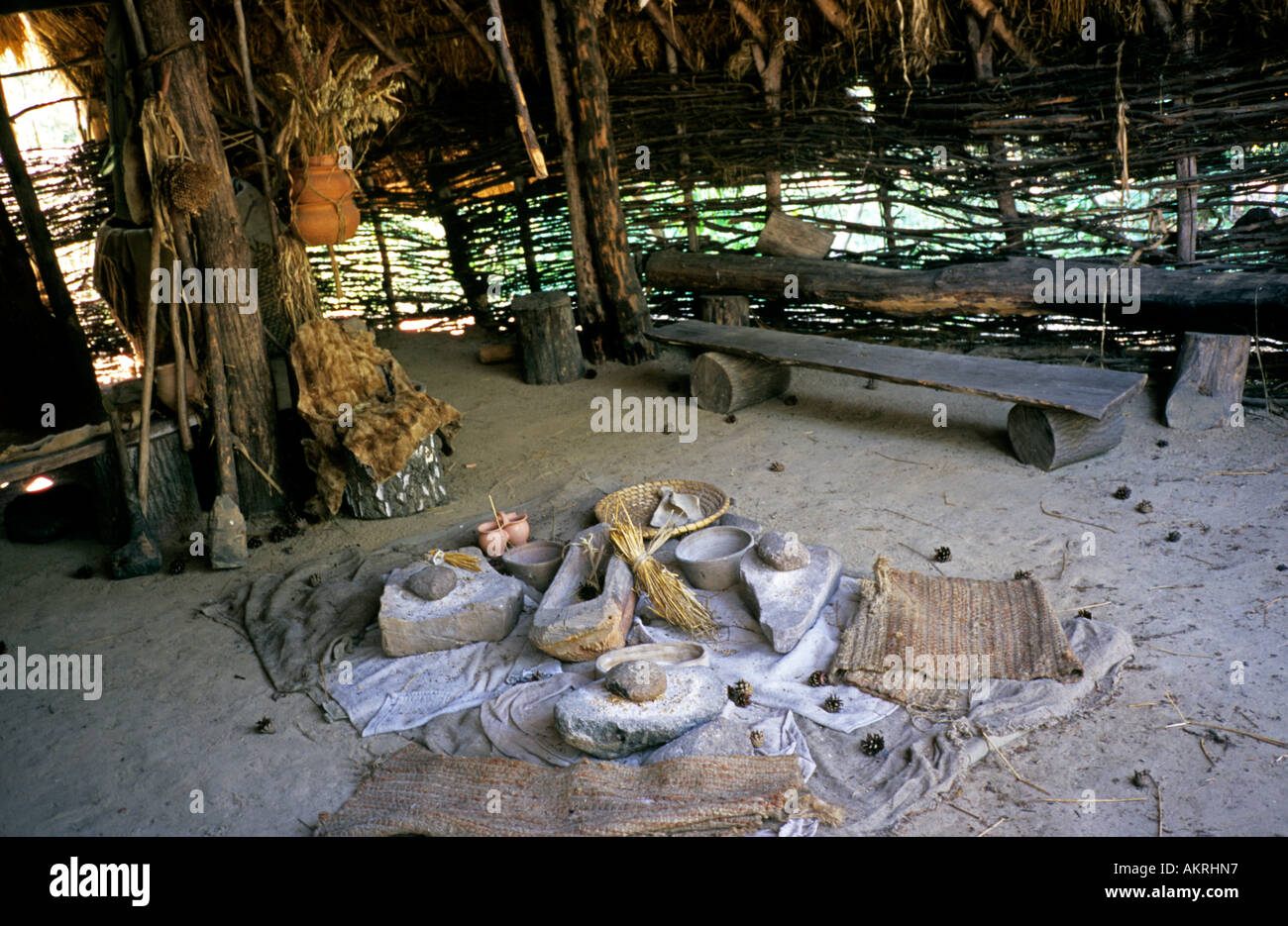 Poland, Krzemionki flint mine museum, primitive settlement layout Stock ...
