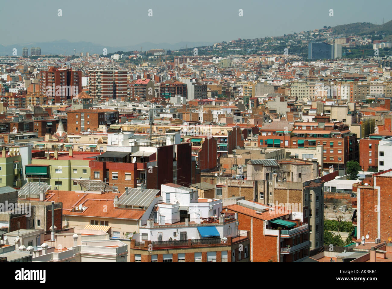 View of buildings & skyline in crowded densely populated Barcelona City ...