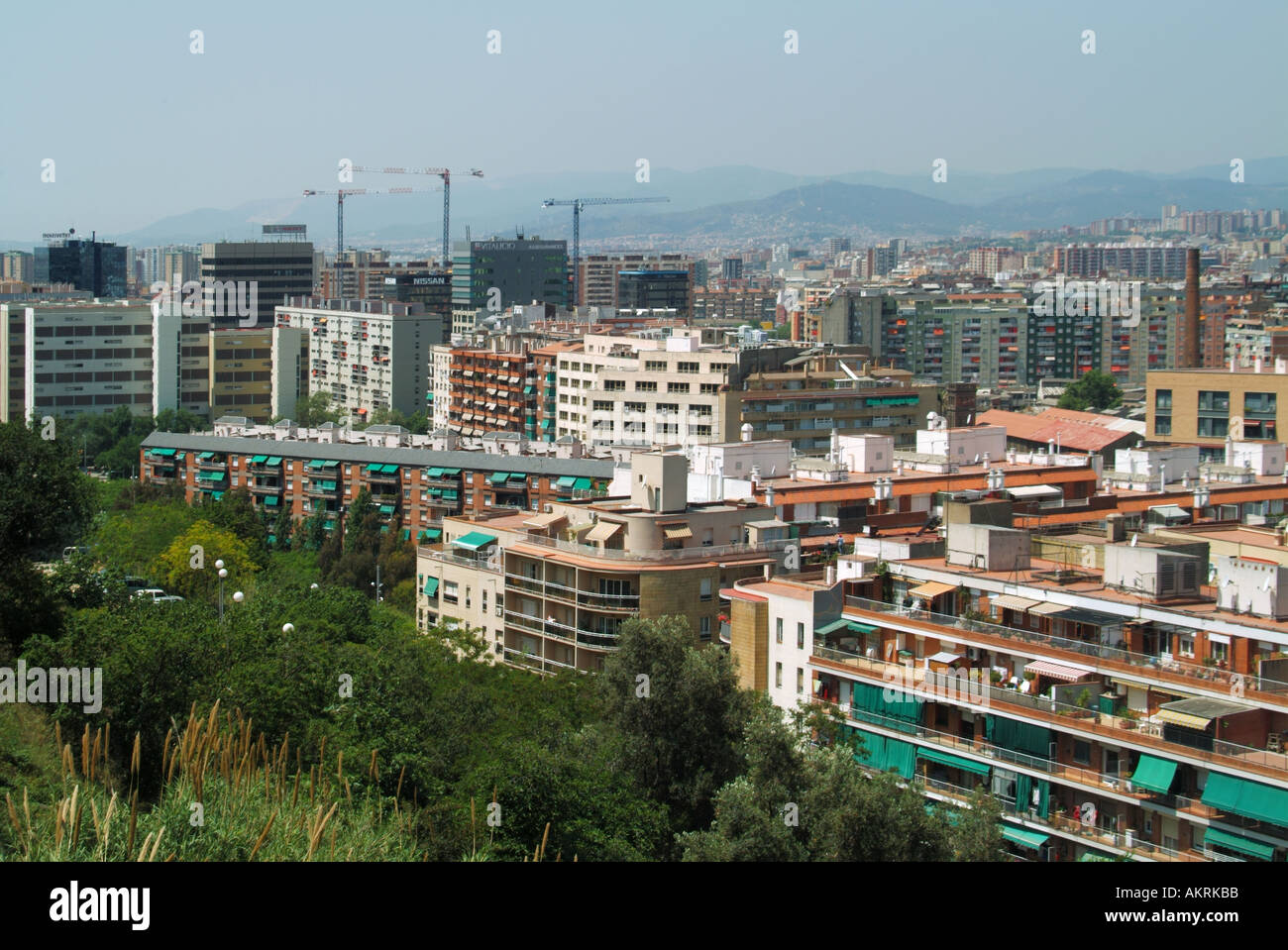 View of buildings & skyline in crowded densely populated Barcelona City ...