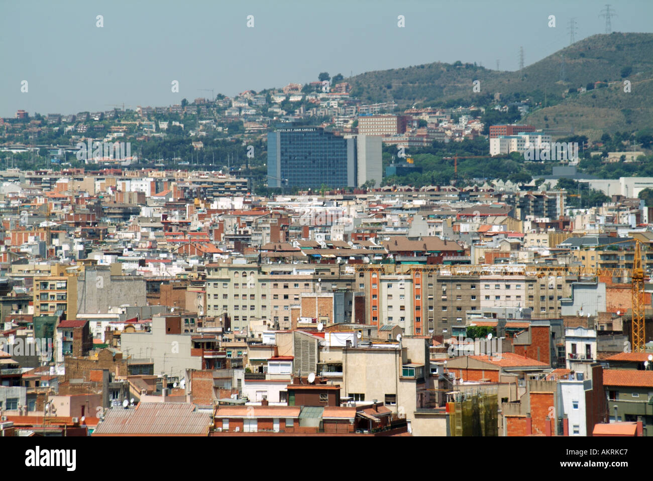 View of buildings & skyline in crowded densely populated Barcelona City ...
