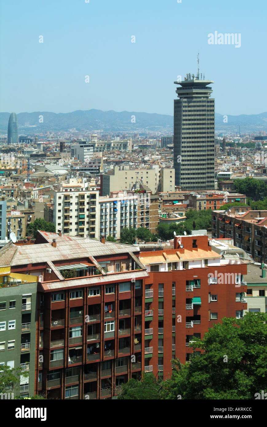 View of buildings & skyline in crowded densely populated Barcelona City ...