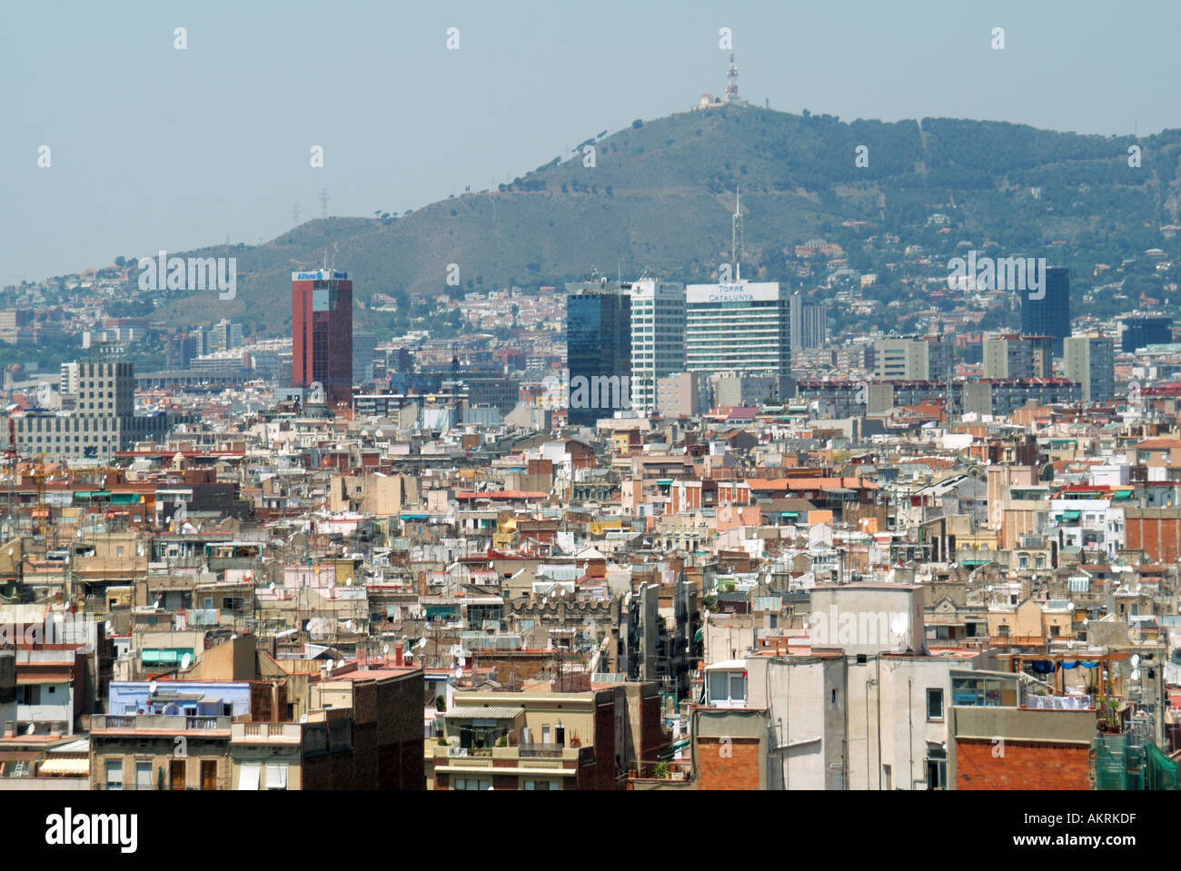 View of buildings & skyline in crowded densely populated Barcelona City ...