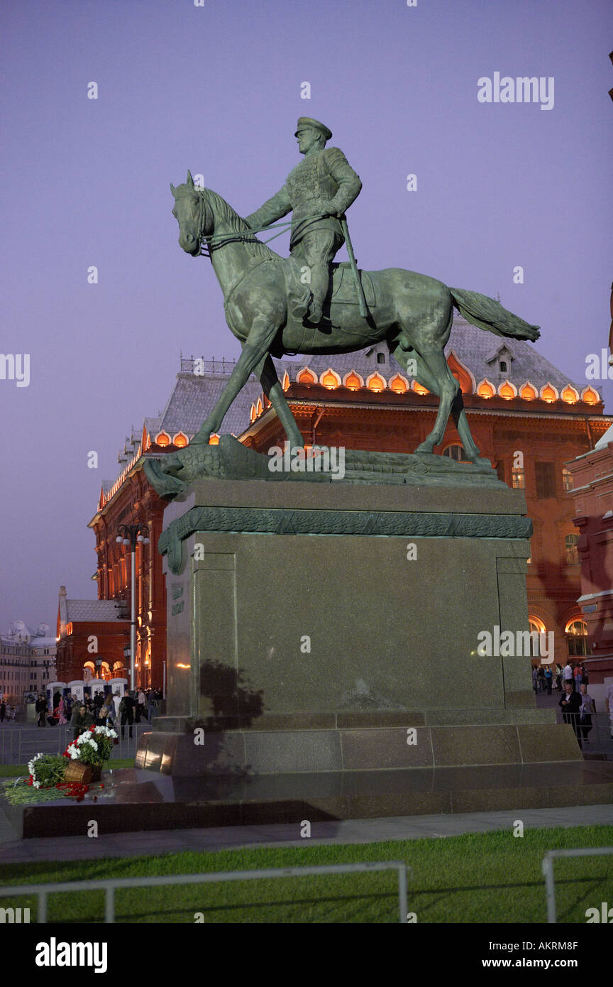STATUE OF MARSHALL GEORGY ZHUKOV IN MANEZHNAYA SQUARE TWILIGHT MOSCOW ...