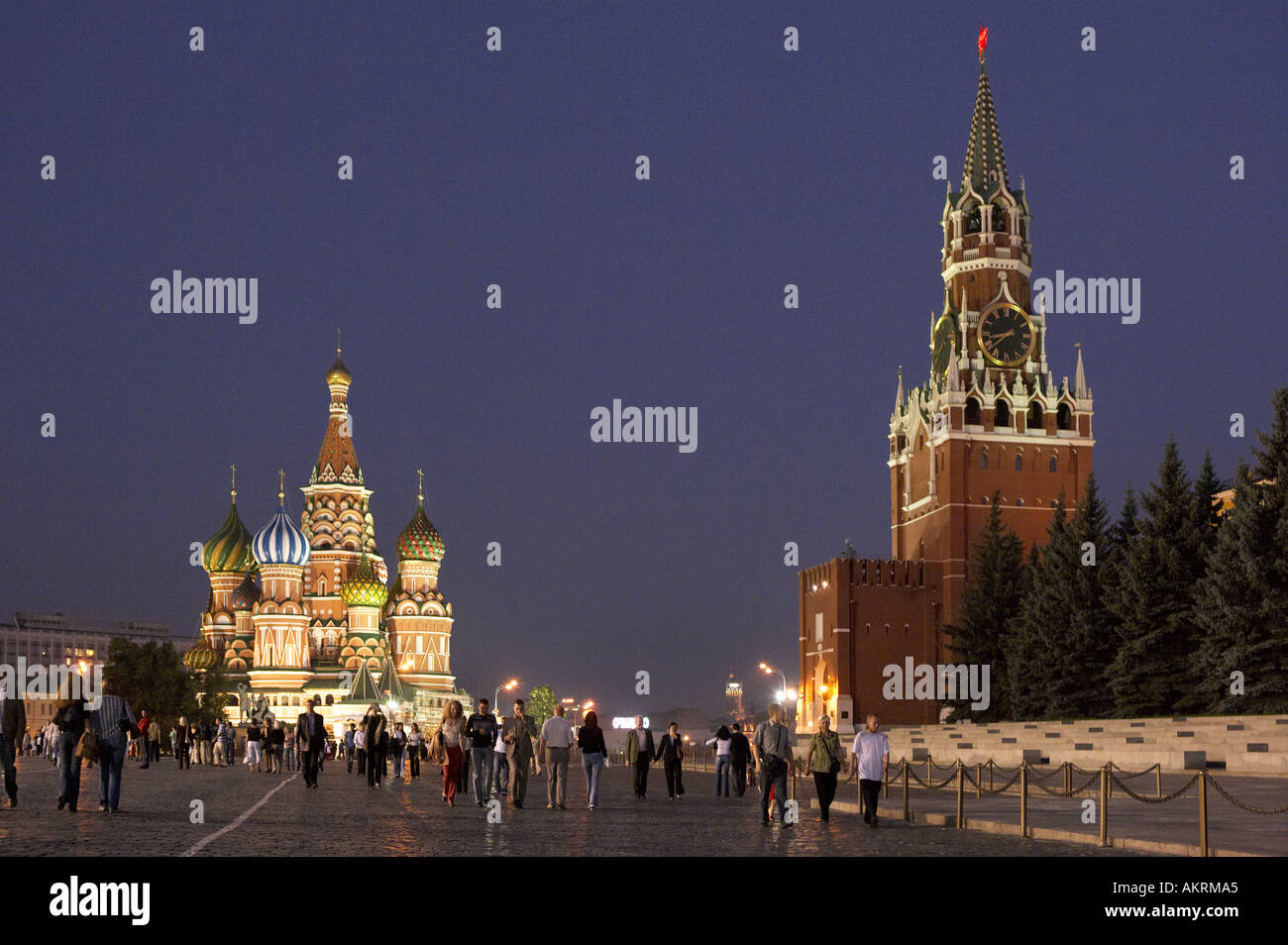 SUMMER EVENING IN RED SQUARE SHOWING KREMLIN WALL AND SAINT BASILS ...