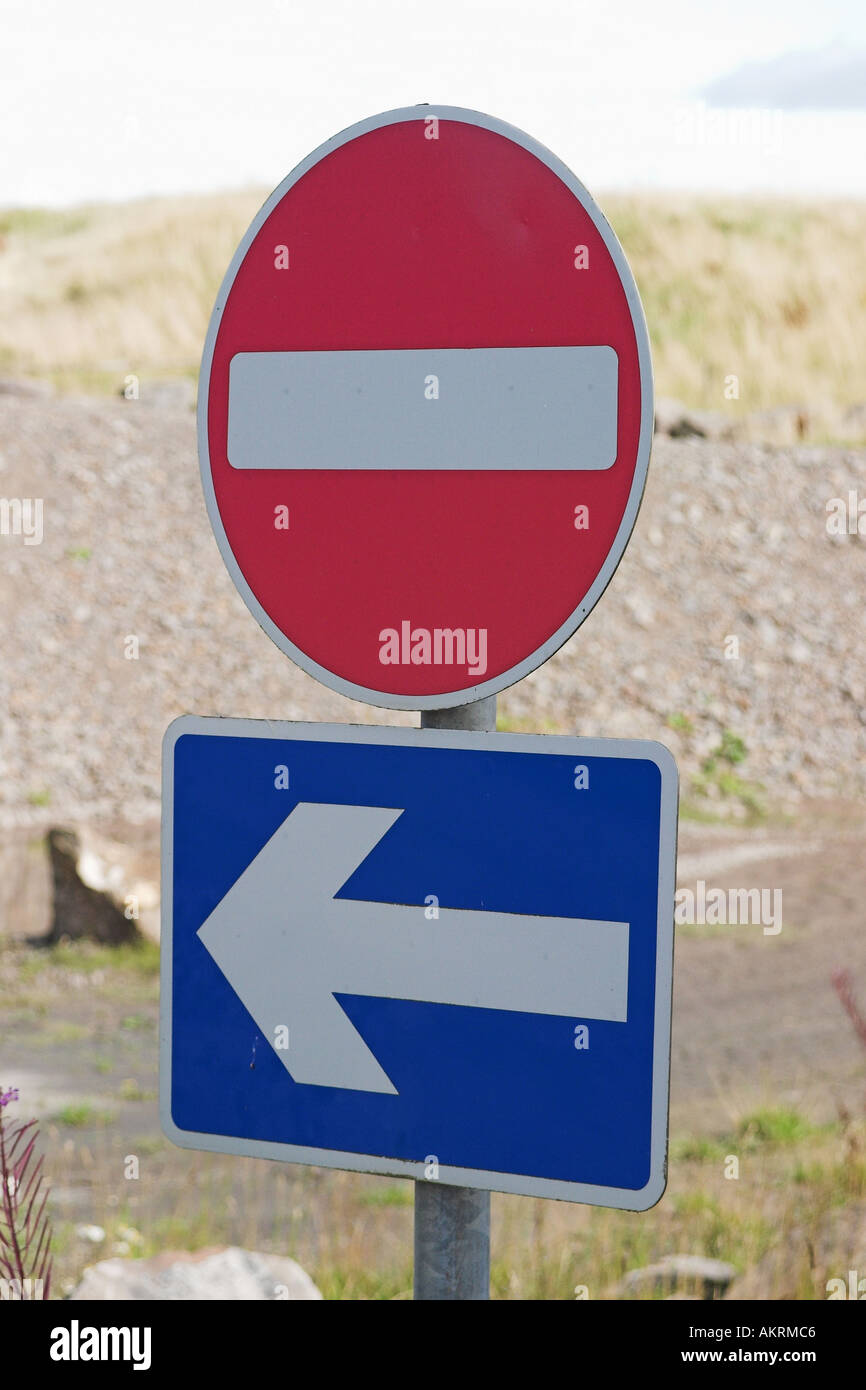 no entry sign and redirection sign in a quarry in cumbria Stock Photo ...