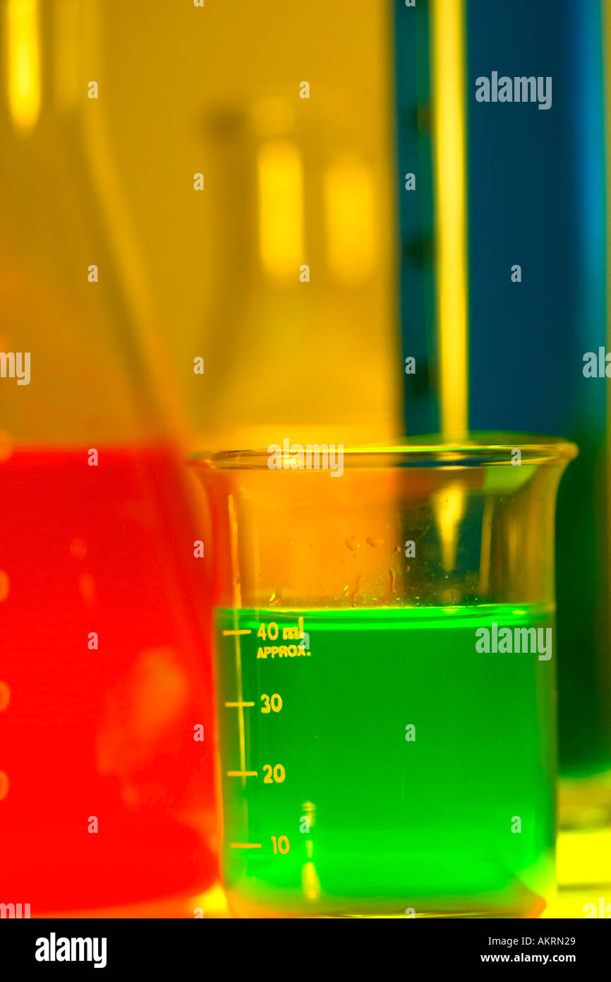 Close up of brightly coloured test tubes and vials Stock Photo - Alamy