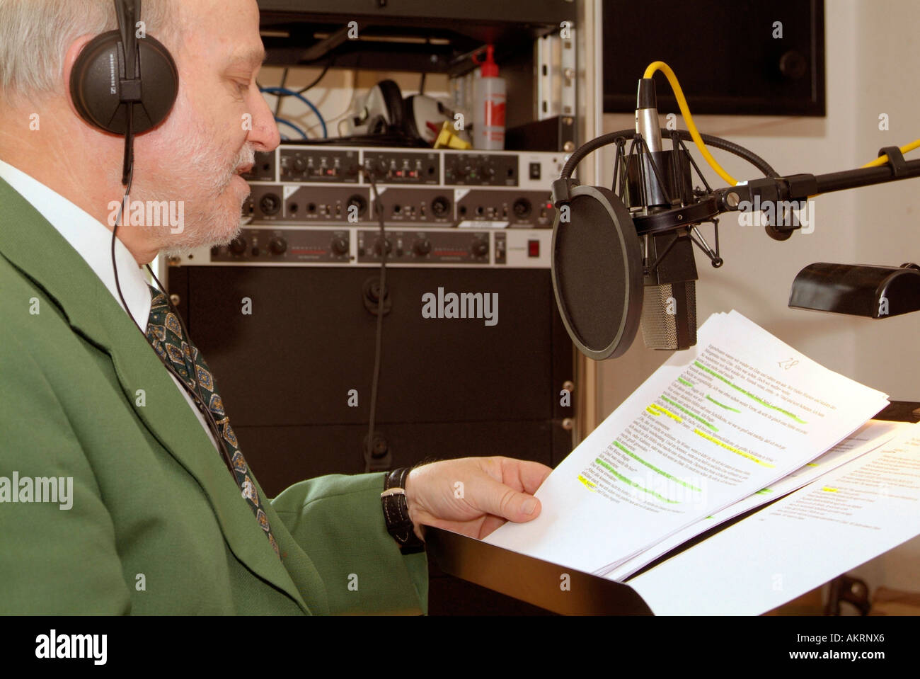 working in recording studio speaker reading for an audio book Stock ...