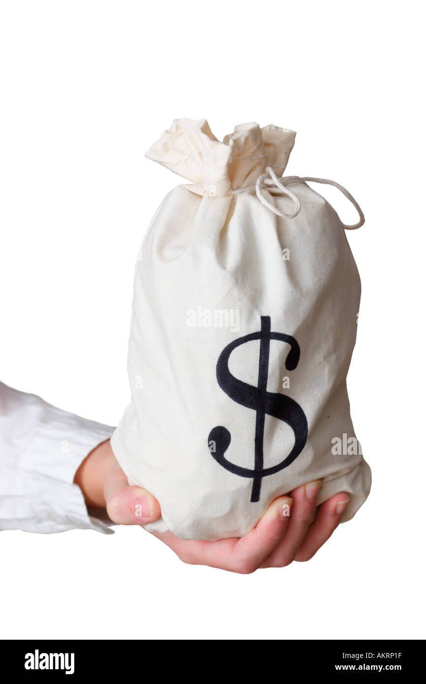 hand holding bag of money Stock Photo - Alamy