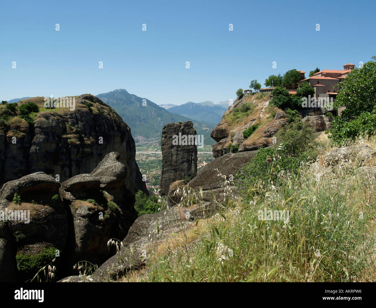 landscape with giant steep rocks in the area of Meteora in north ...