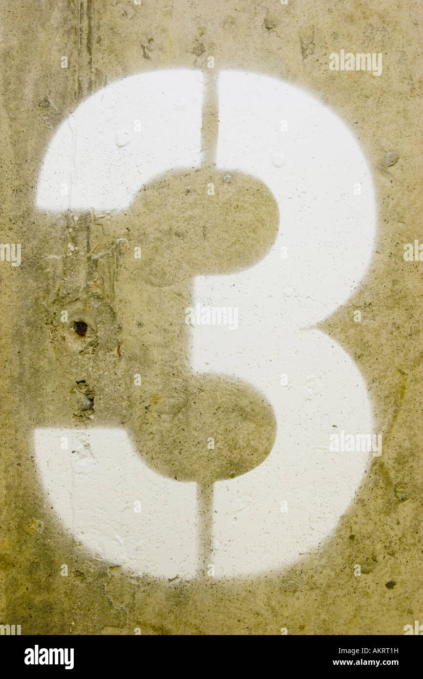 the number 3 spray painted on a concrete wall Stock Photo - Alamy