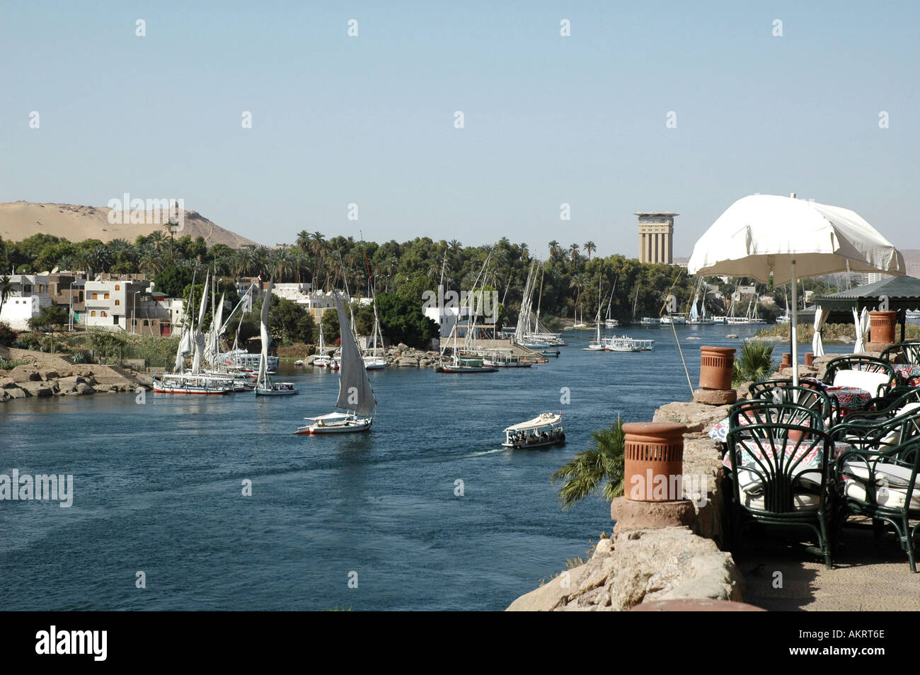 View of The River Nile from the sun terrace of the Sofitel Old Cataract ...