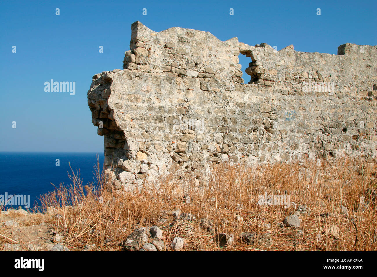 Ruins of an ancient fortess, Haraki, Rhodes Island Stock Photo - Alamy