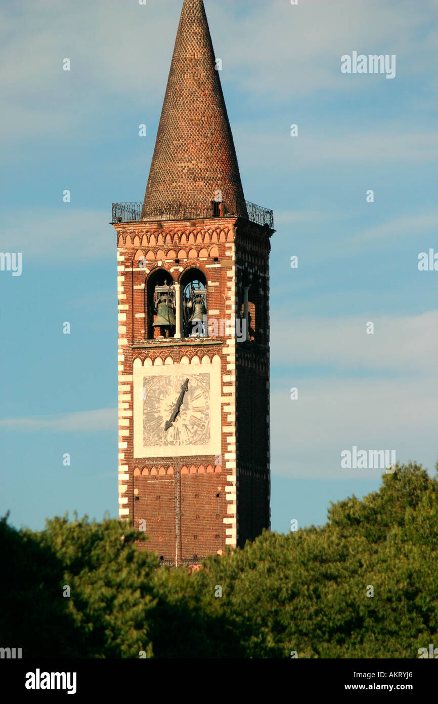 The bell tower of the Basilica of Sant'Eustorgio, Milan, Italy Stock ...