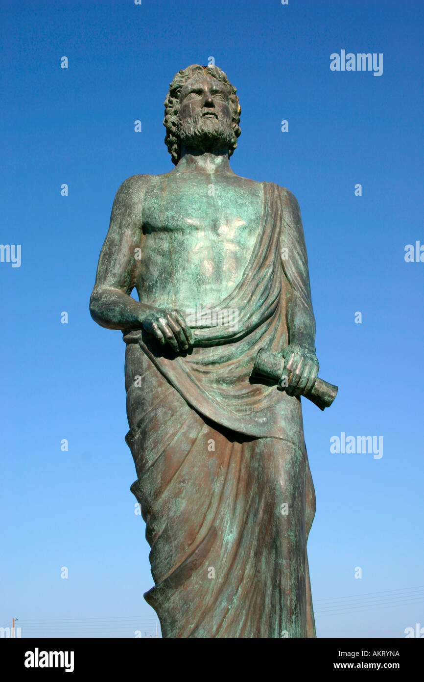 Bronze statue of Cleobulus at the entrance of the city, Lindos, Rhodes ...