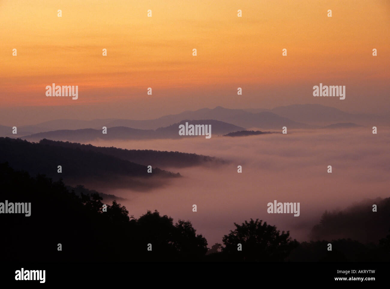 Blue ridge mountains at sunset Stock Photo - Alamy
