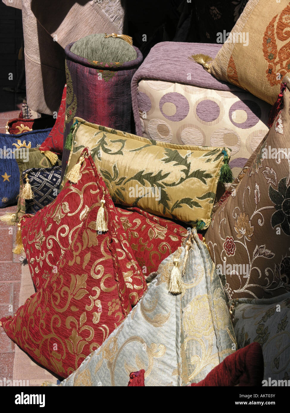 Turkish silk cushions in a market in Turkey Stock Photo - Alamy