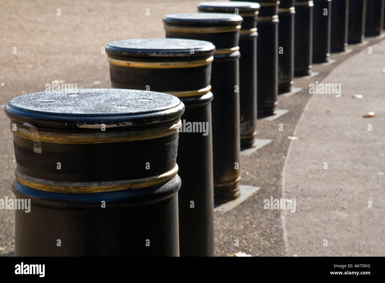 A row of retractable anti-terrorist bollards separating Horse Guards ...