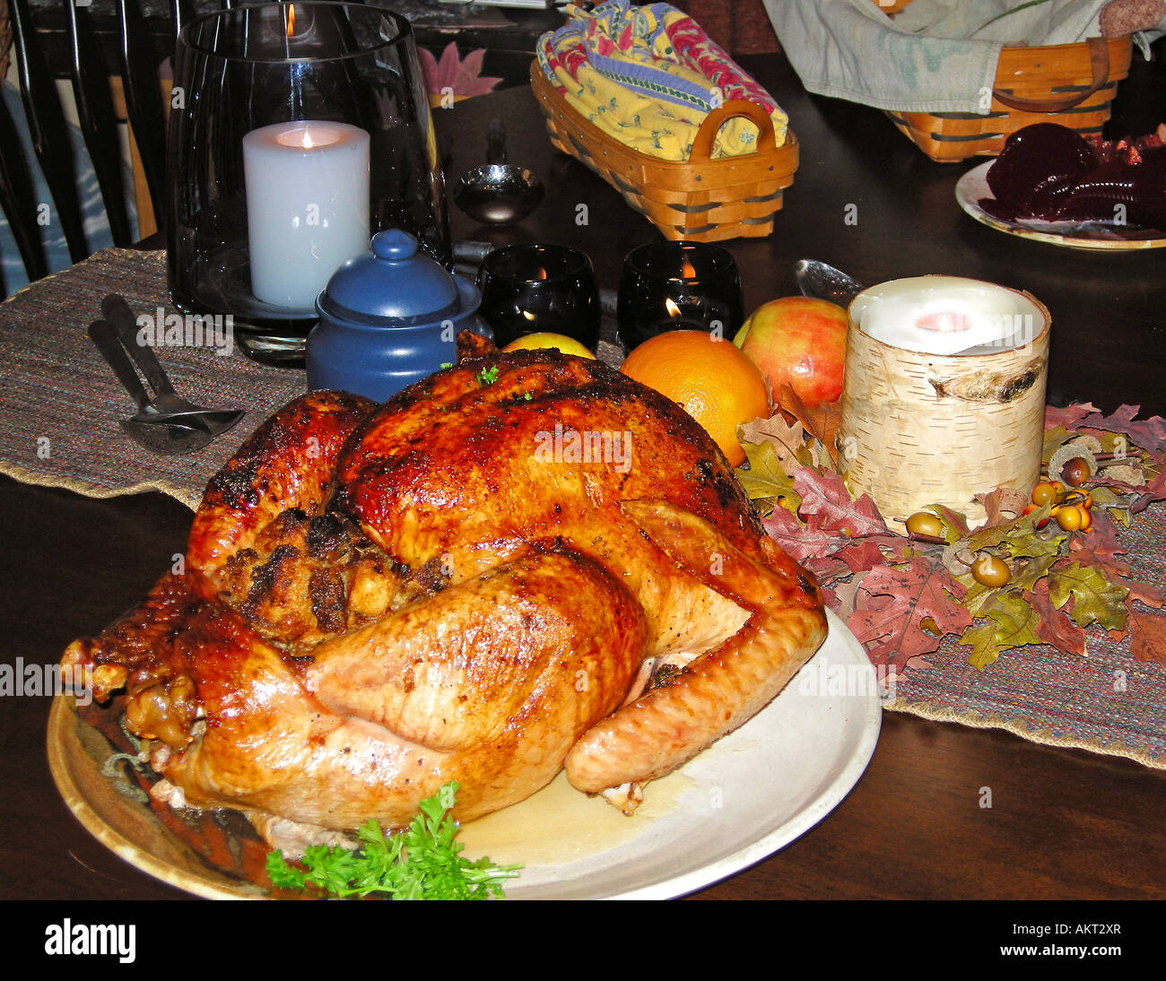 Cooked turkey "resting" on dinner table Stock Photo - Alamy