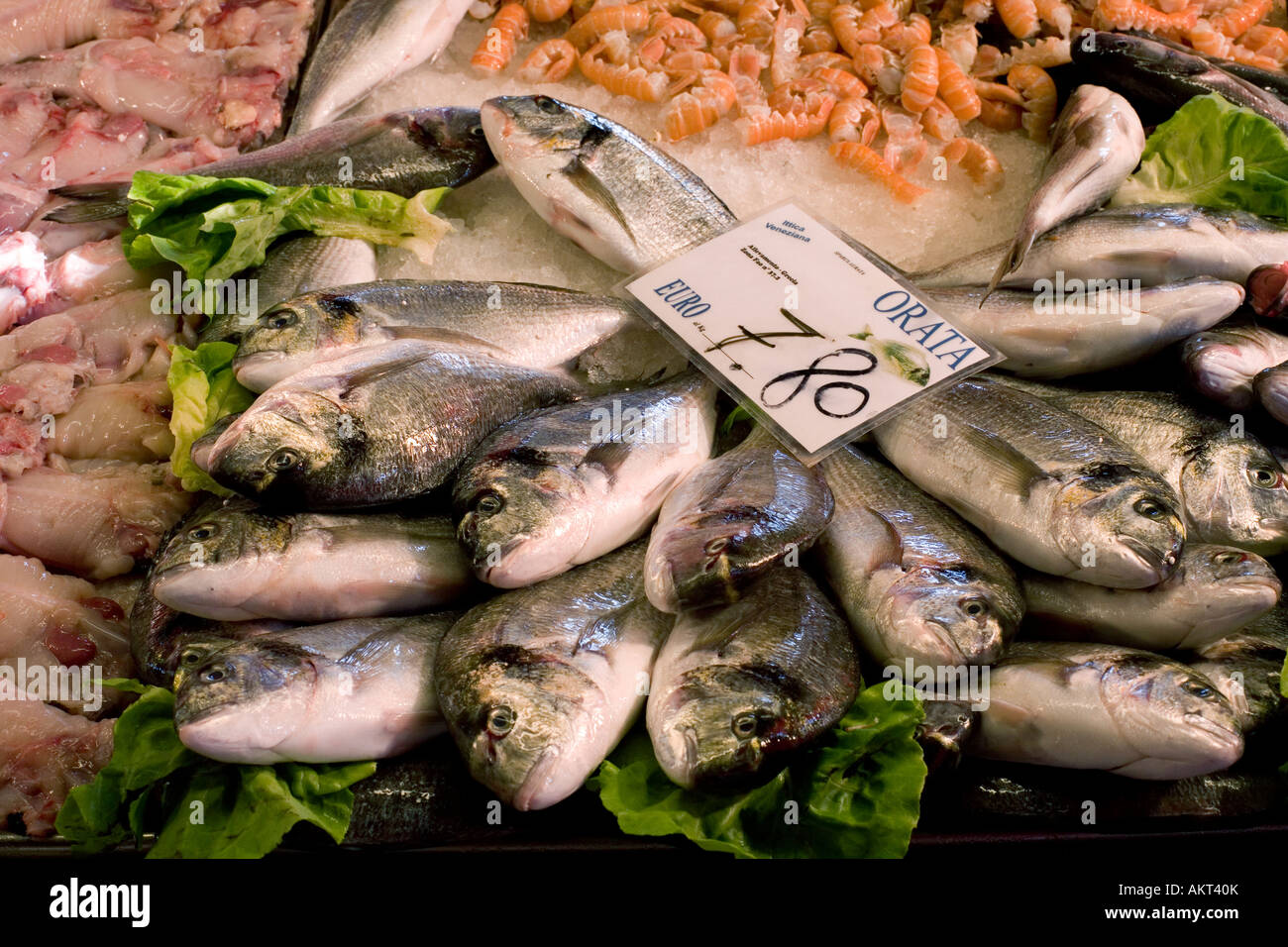 display of fish and shrimp at venice fishmarket Stock Photo - Alamy