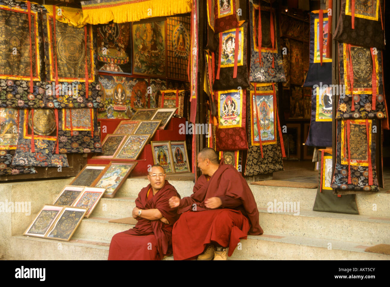 Nepal Kathmandu Valley Bodhnath thangka religious scroll shop buddhist ...