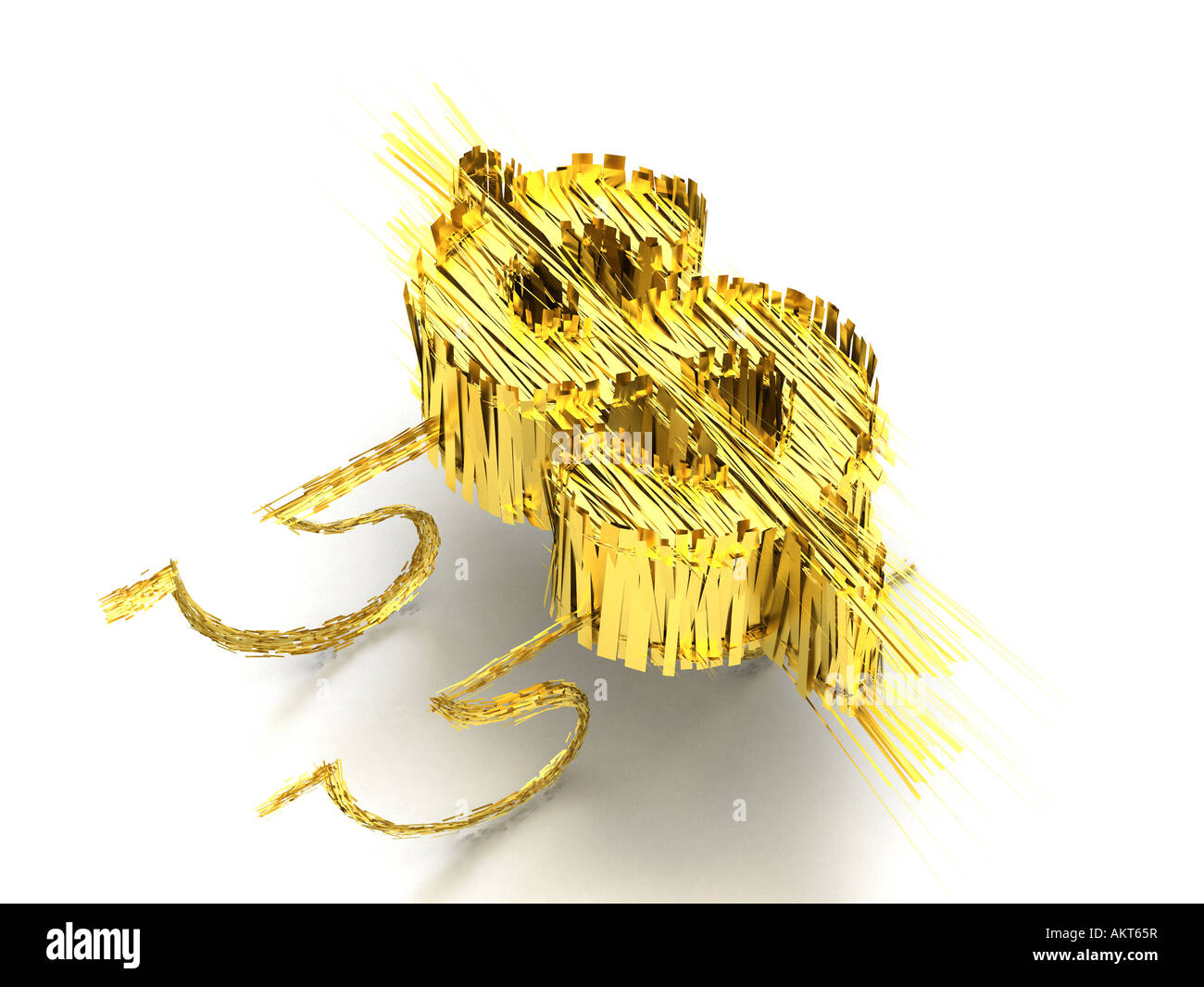 A golden dollar sign shattered into small strips of gold Stock Photo ...