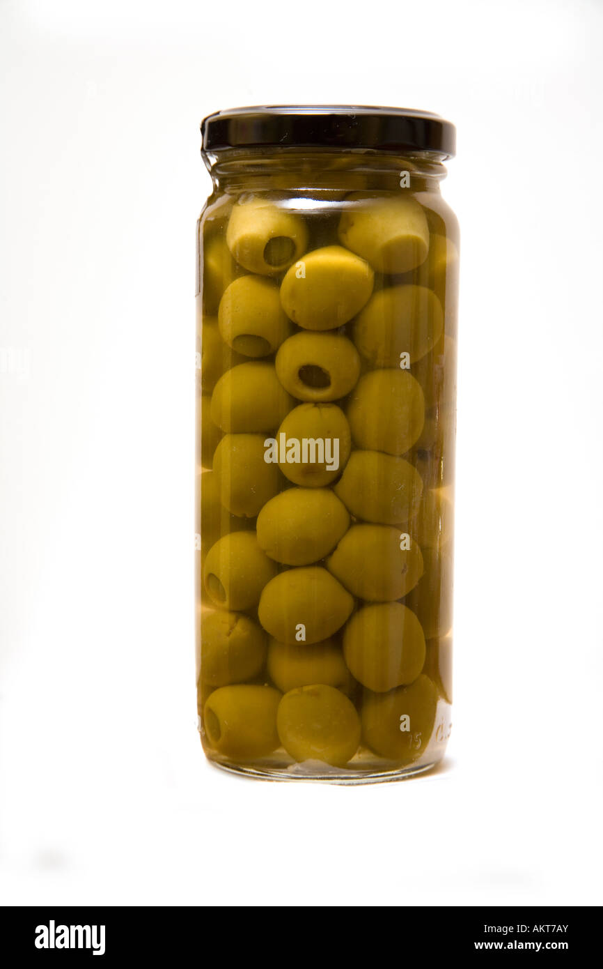 Jar of stuffed olives isolated on a white studio background Stock Photo ...