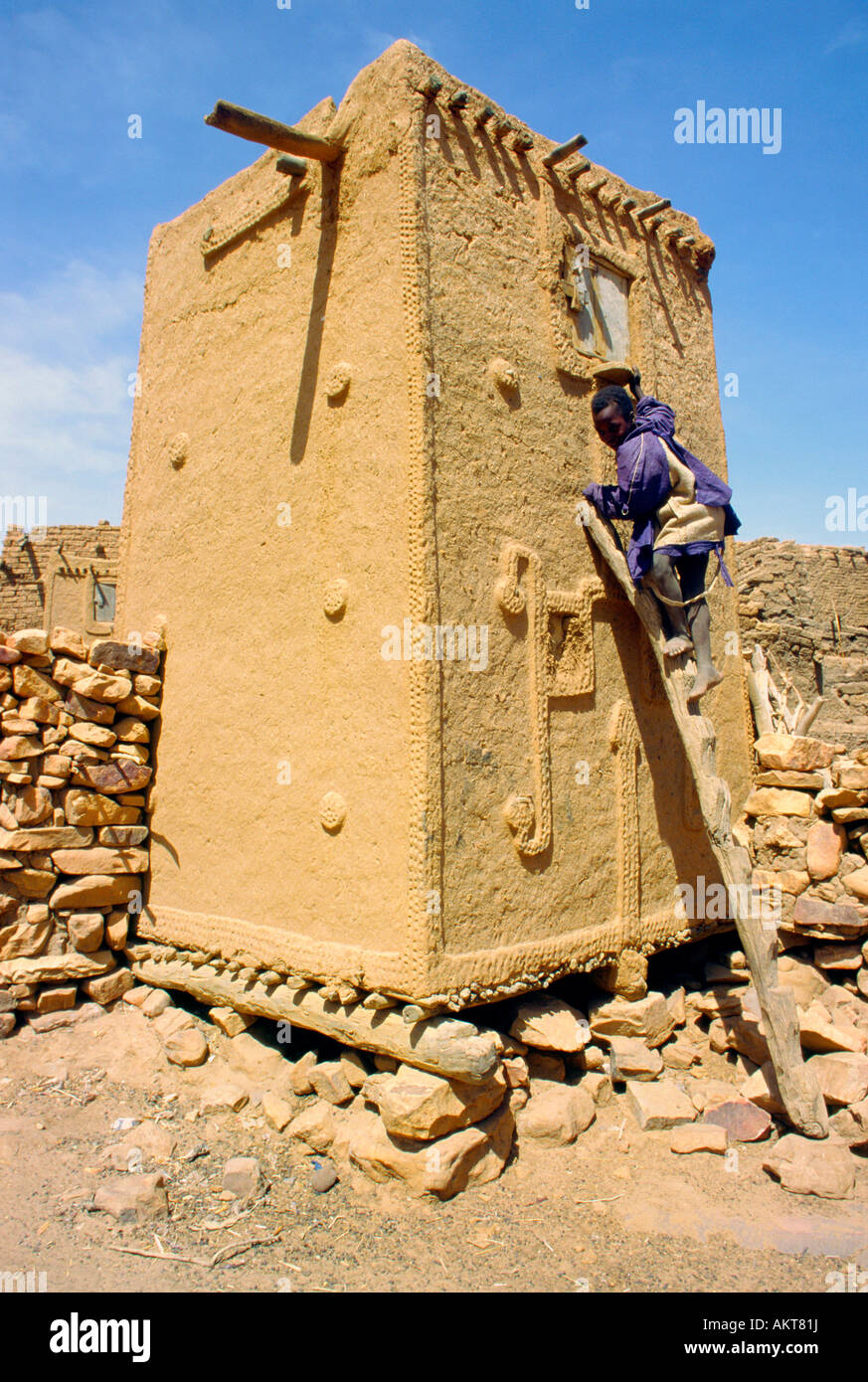 A Dogon boy climbs down from the family granary Stock Photo - Alamy
