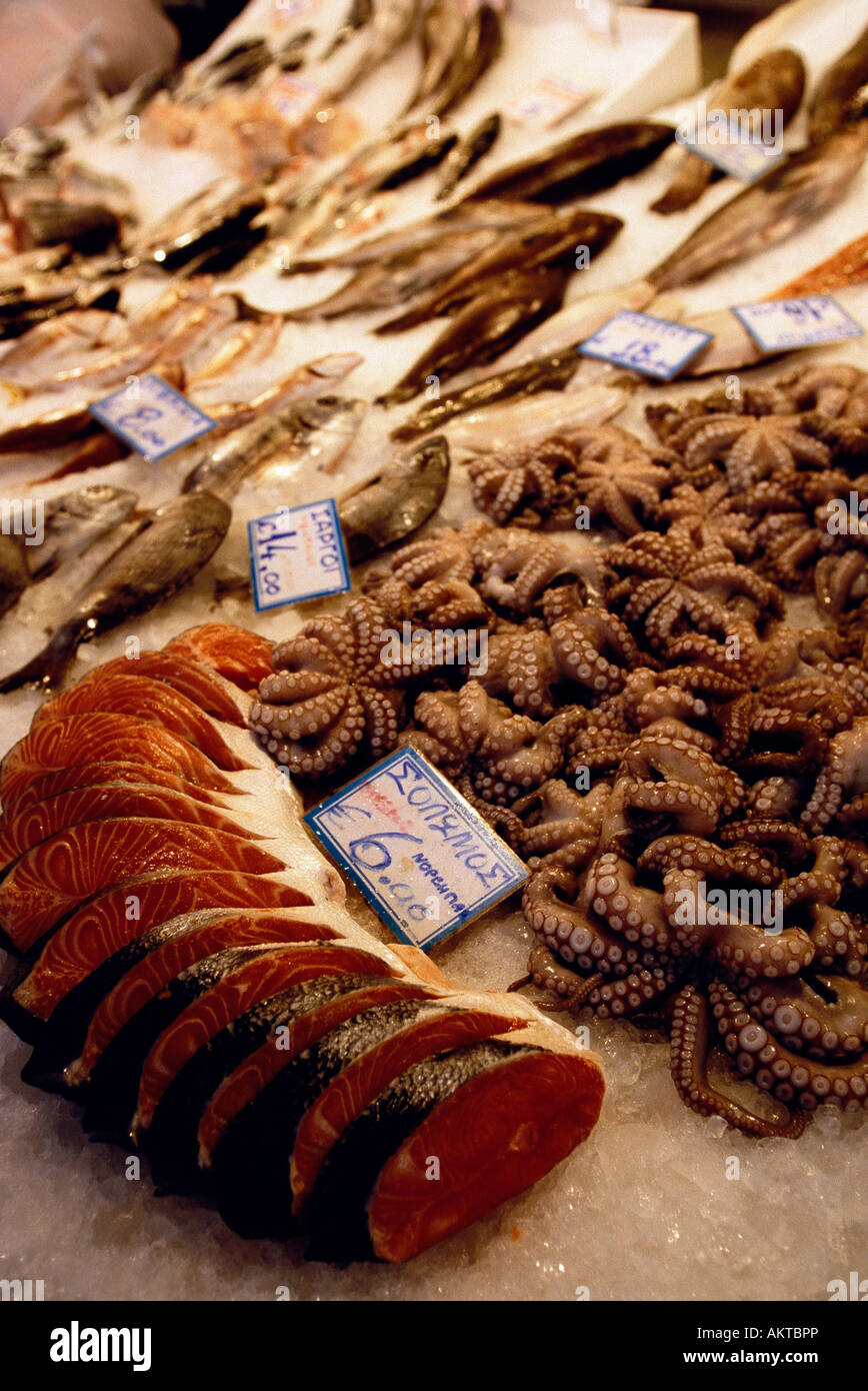 Fish section Central Market Athens Greece Stock Photo - Alamy