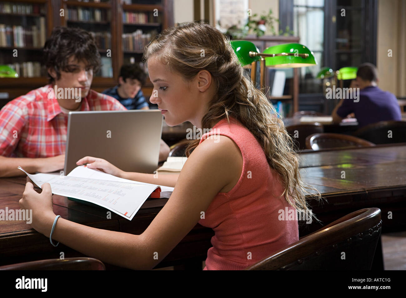 Teenagers studying in library Stock Photo - Alamy
