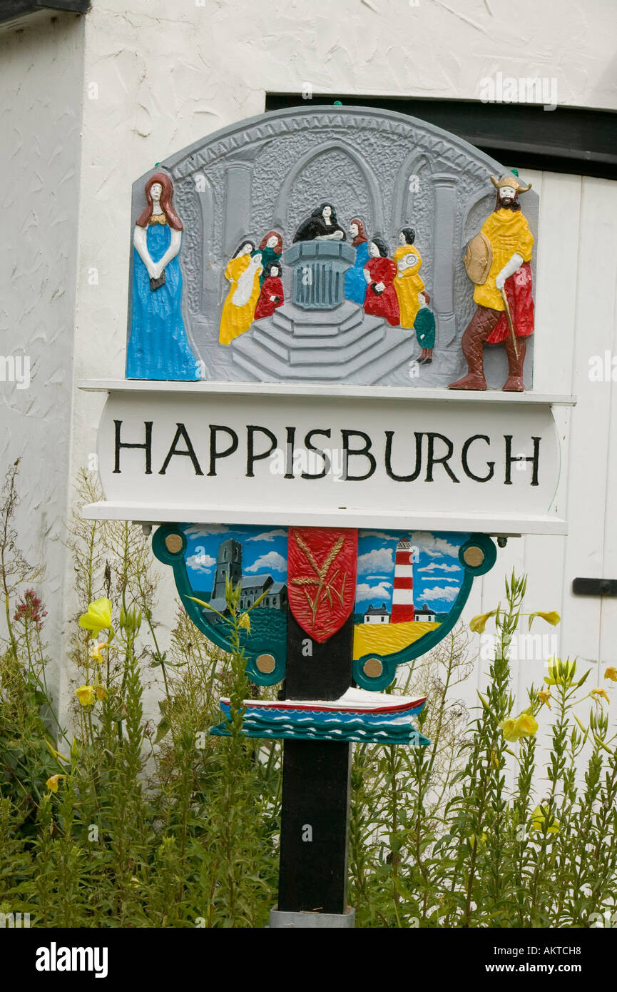 The village sign for Happisburgh, Norfolk, UK Stock Photo - Alamy