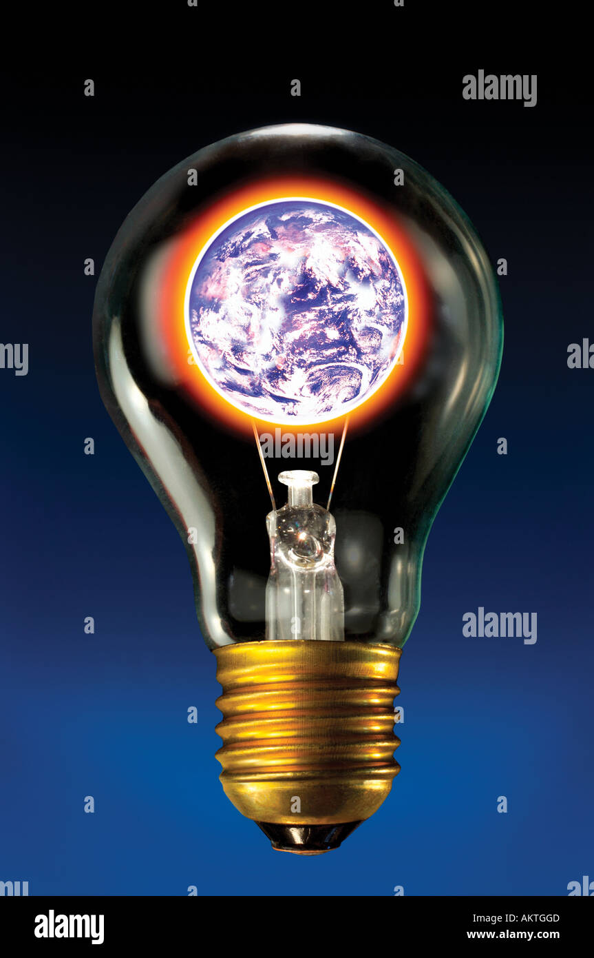 Earth as light bulb filament Stock Photo - Alamy