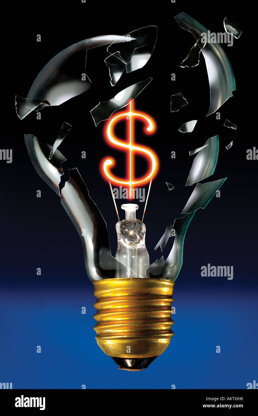 exploding electric light bulb with Dollar symbol filament Stock Photo ...