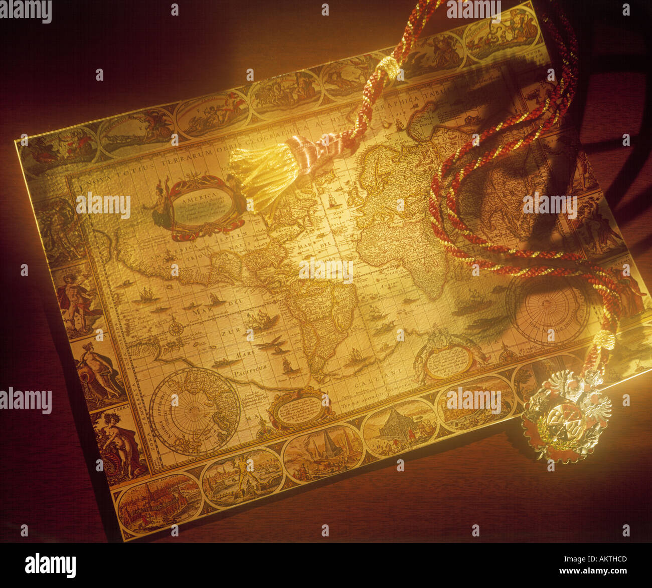 antique map old world golden gold medallion Stock Photo - Alamy