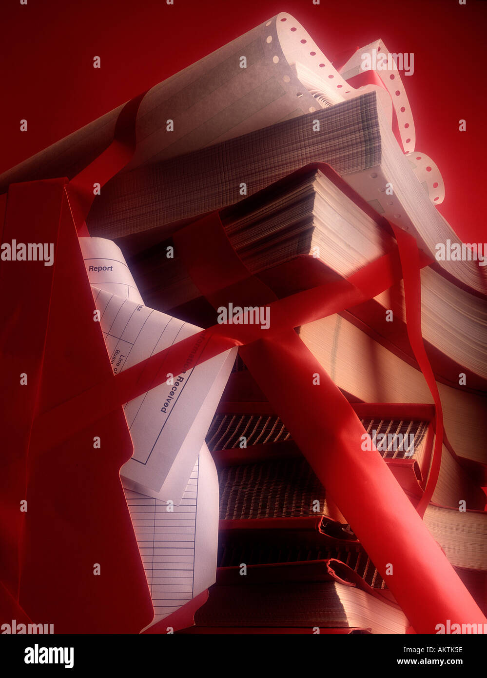 still life large pile stack of regulatory business forms bound tied w ...