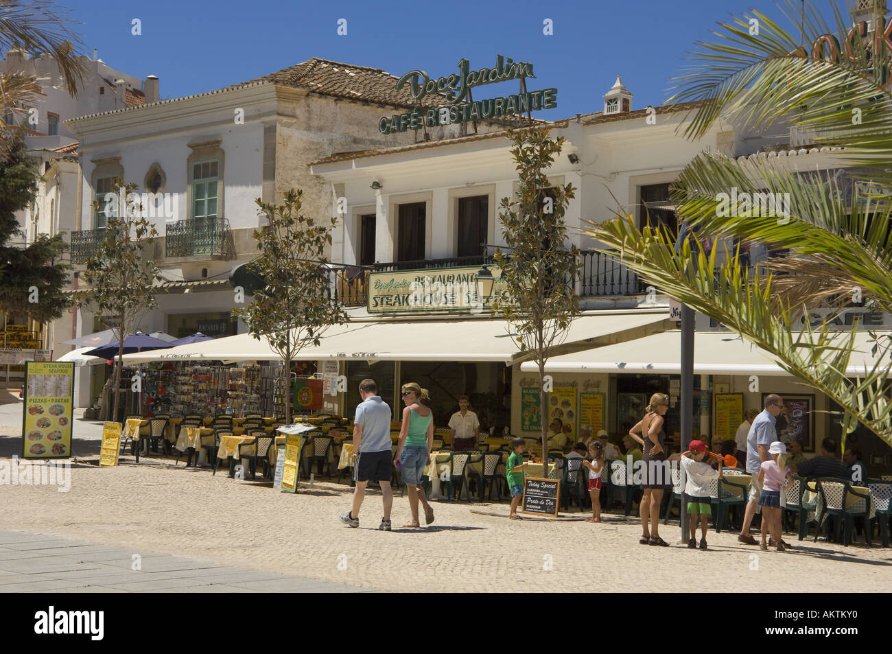 Portugal the Algarve central square in Albufeira, with street ...