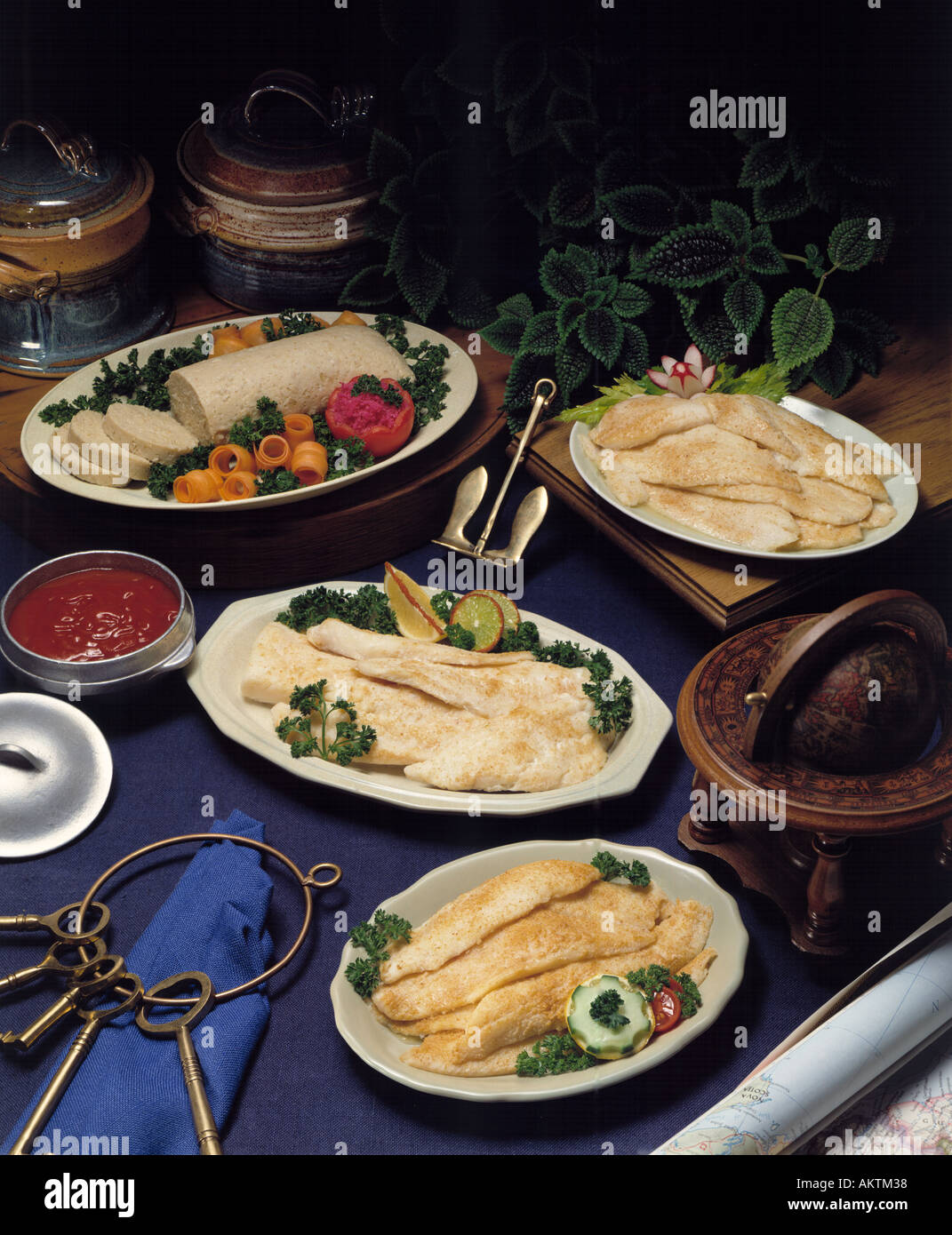 assortment gefilte fish platters plates filets roll sliced slices ...
